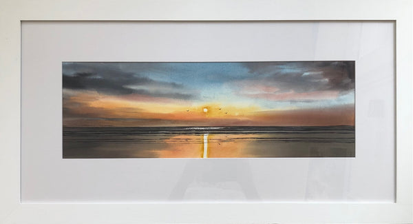 SOLD Original Painting Sunset on Wet Sand Bigbury Bay – Jason Liosatos Art